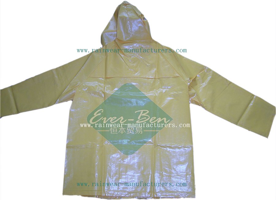 PVC Rainsuit 018 Yellow PVC Heavy Duty Rain Gear|Plastic Hooded Rain ...